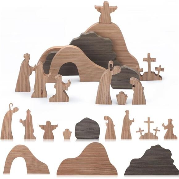 Holiday | 12 Pcs Easter Resurrection Scene Set Wooden Religious Jesus ...